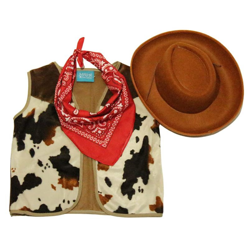 Kids Western Rodeo Cowboy or Cowgirl Basic Costume Set - Vest, Brown Hat, Bandanna - Size 6-8 ...