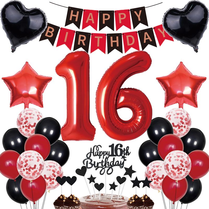 16th Birthday Decorations - Boy & Girl Banner Set, Cake Toppers, Number ...