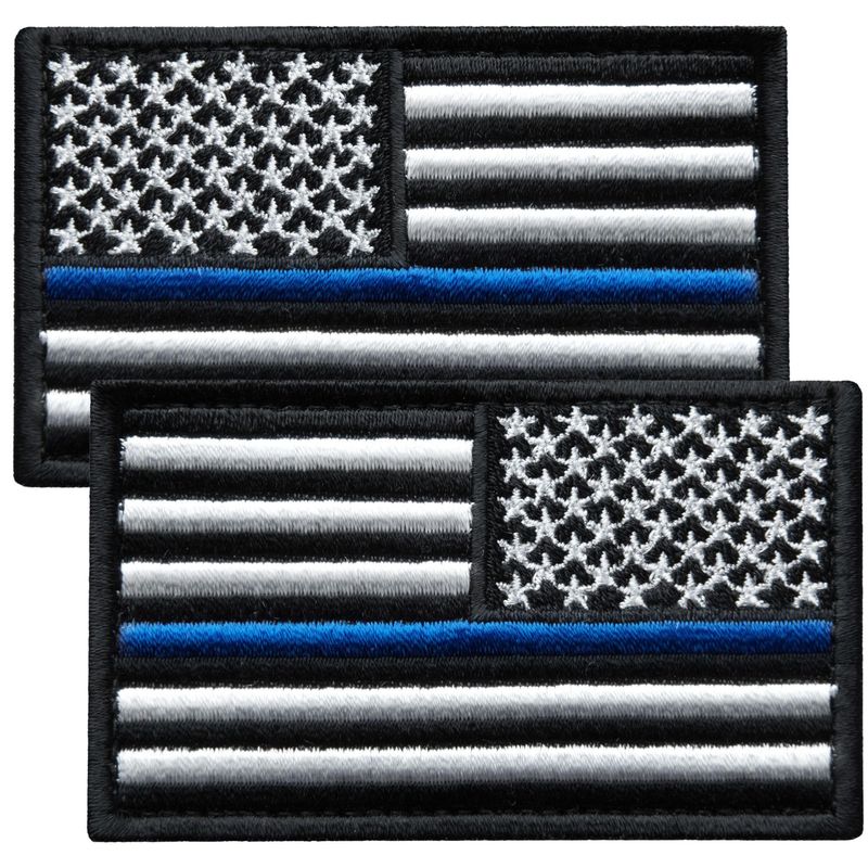Bluyellow 2-Piece Velcro Thin Blue Line Flag, American Flag Patch Sew on Option With Thin Blue ...
