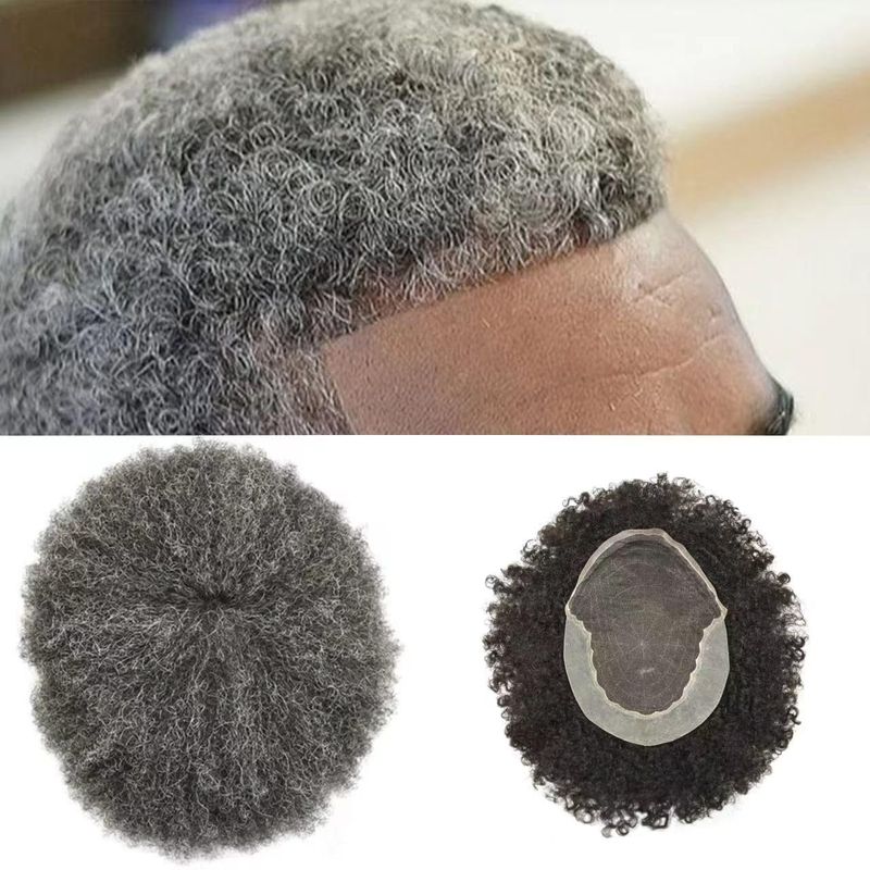 Afro Curl Toupee for Black Men Lace Front With Poly Human Hair Unit for ...