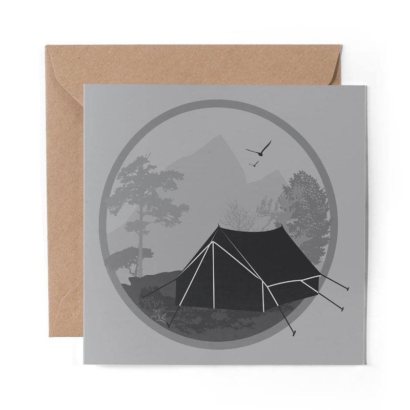1 x Greeting Card BW - Camping Tent Forest - Blank Birthday Celebration ...