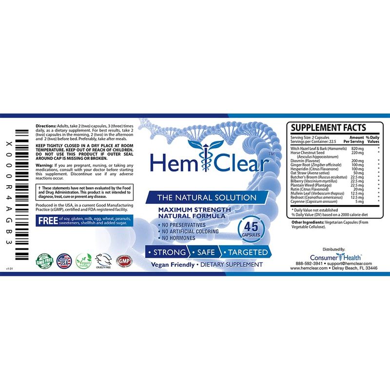 HemClear for Hemorrhoids - Vegan, 100% Natural Formula for Hemorrhoid ...