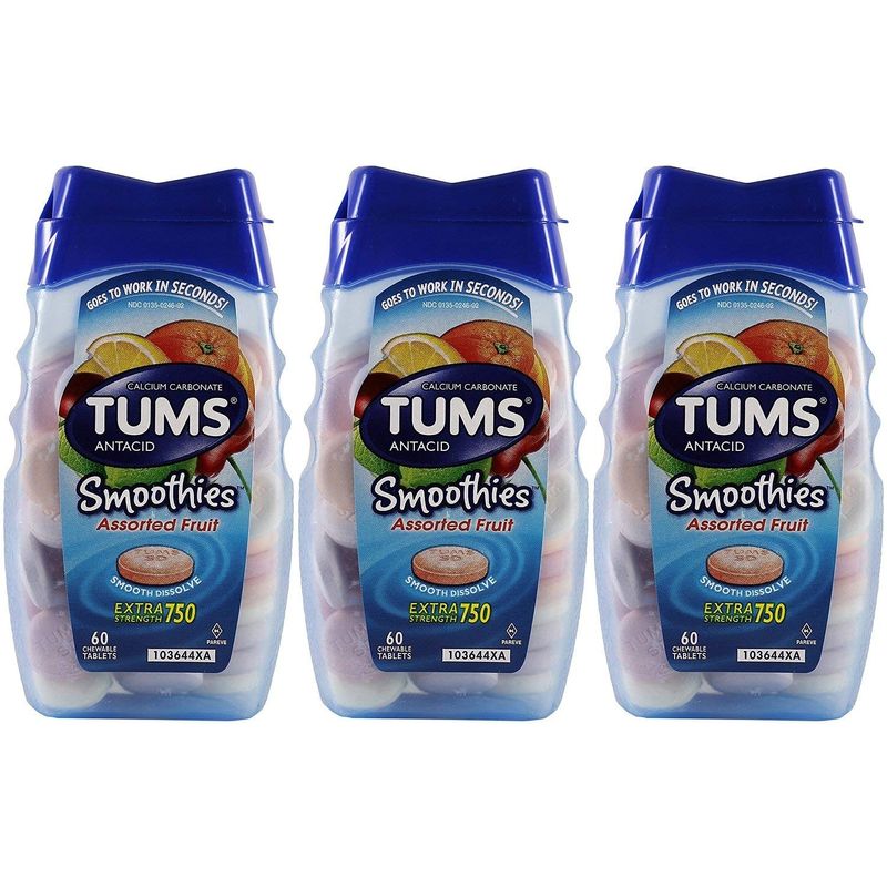 Tums Smoothies Extra Strength 750, Assorted Fruit, 60 Chewable Tablets ...
