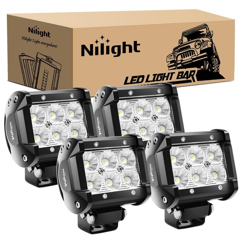 Nilight LED Pods 4PCS 18W 1260lm Flood Light Bar Driving Fog Off Road ...