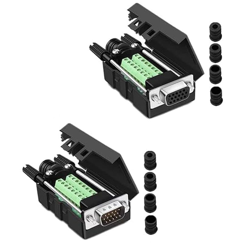 PENGLIN 2PCS VGA 3 Rows DB15 Solderless Male Female Serial Adapter,3+9 D-SUB 15 Pins Male Female ...