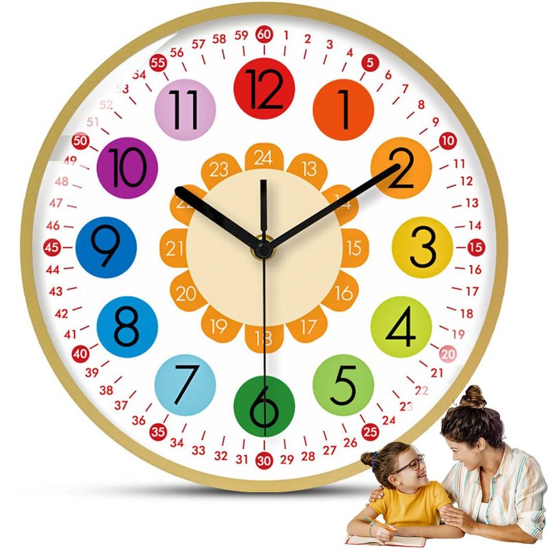 WYFCR Kids Wall Clock, Teaching Clock for Children, Early Learning Educational Teaching Clock ...