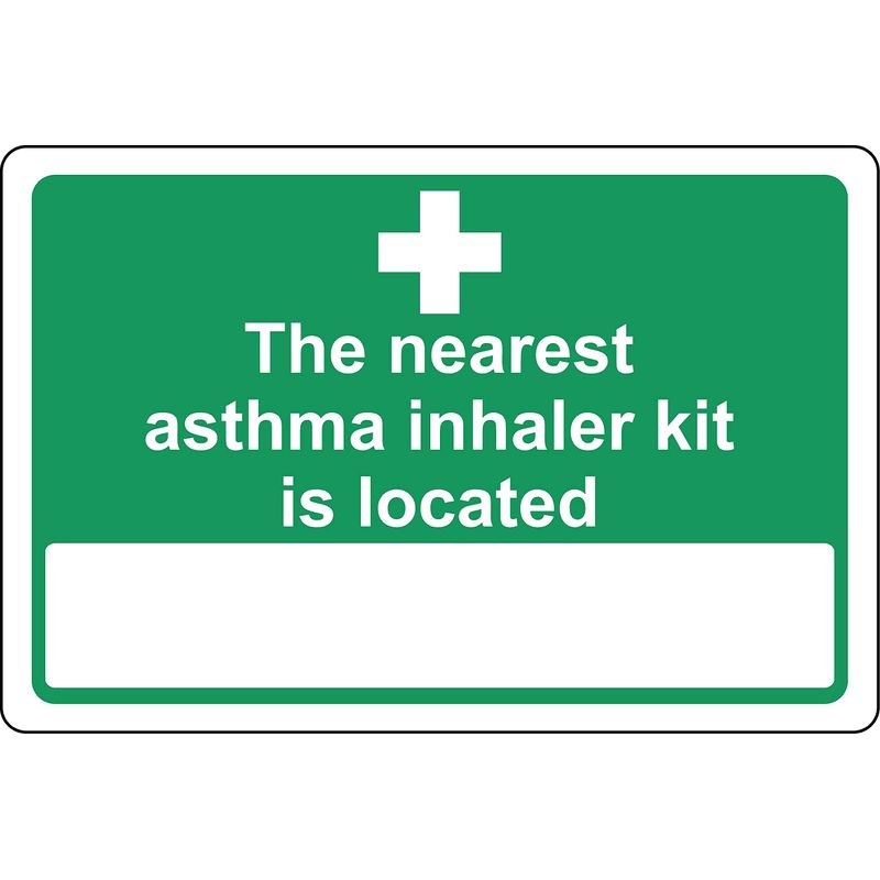 The nearest asthma inhaler kit is located at First aid safety sign ...