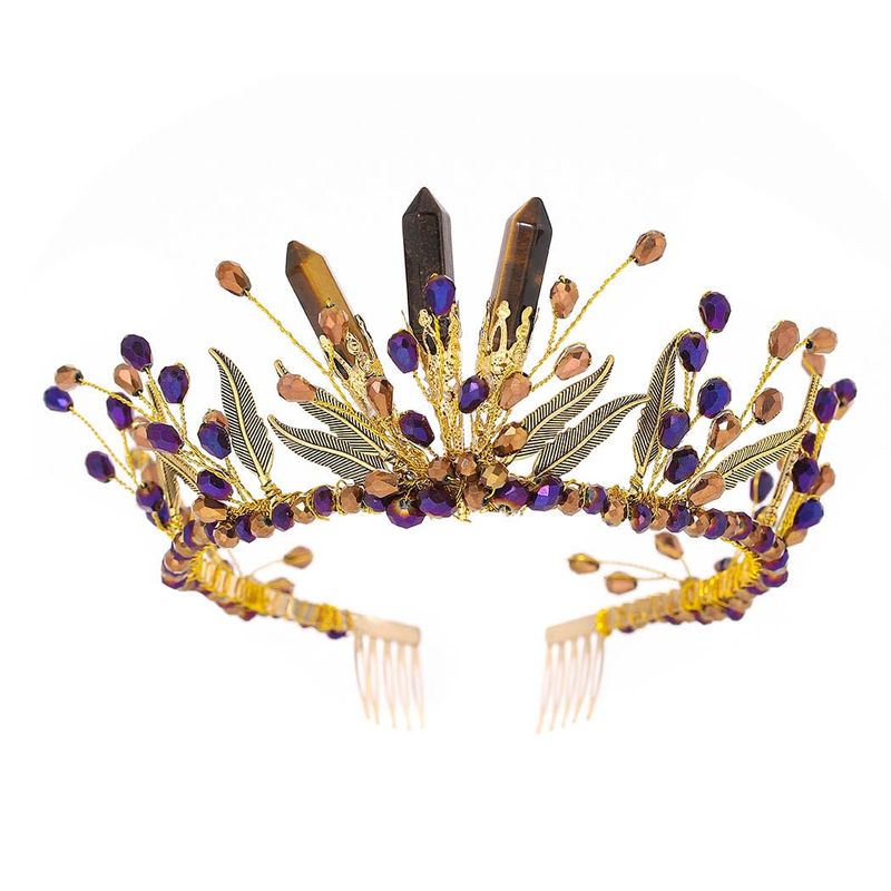 IYOU Baroque Queen Crown Quartz Brown Wedding Crowns and Tiaras Crystal ...