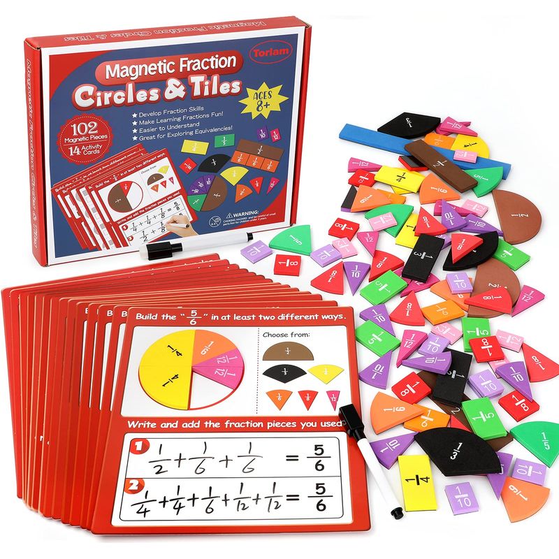 Torlam Magnetic Fraction Tiles & Fraction Circles Activity Set - Math Manipulatives for ...