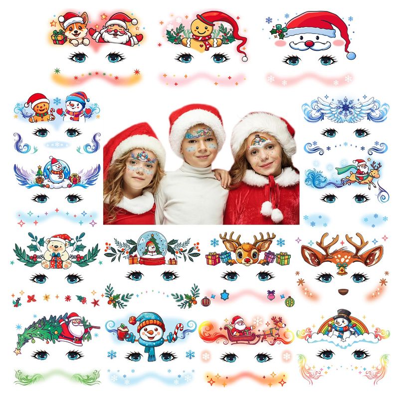 Partywind Christmas Face Temporary Tattoos for Kids, Waterproof Face ...