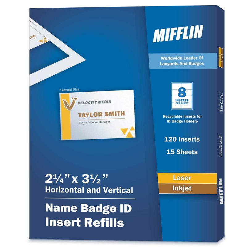 Mifflin Name Badge Inserts 90mm x 60mm (120 Cards, 8 per Sheet ...