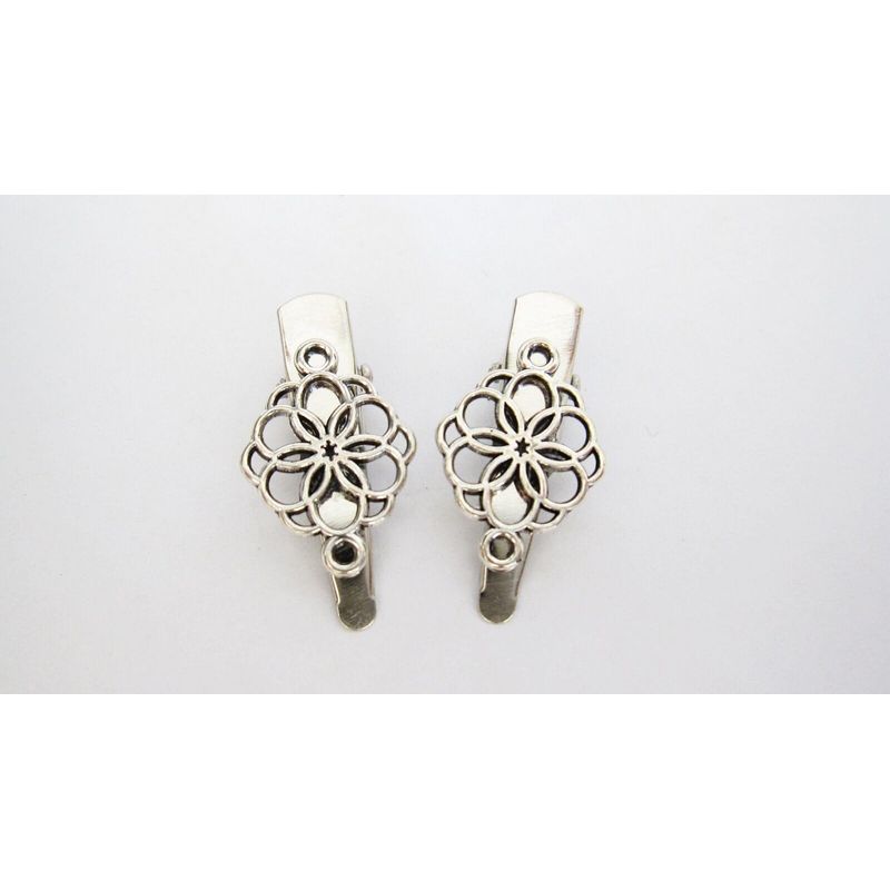 2 small silver metal flower alligator hair clips for fine thin hair ...