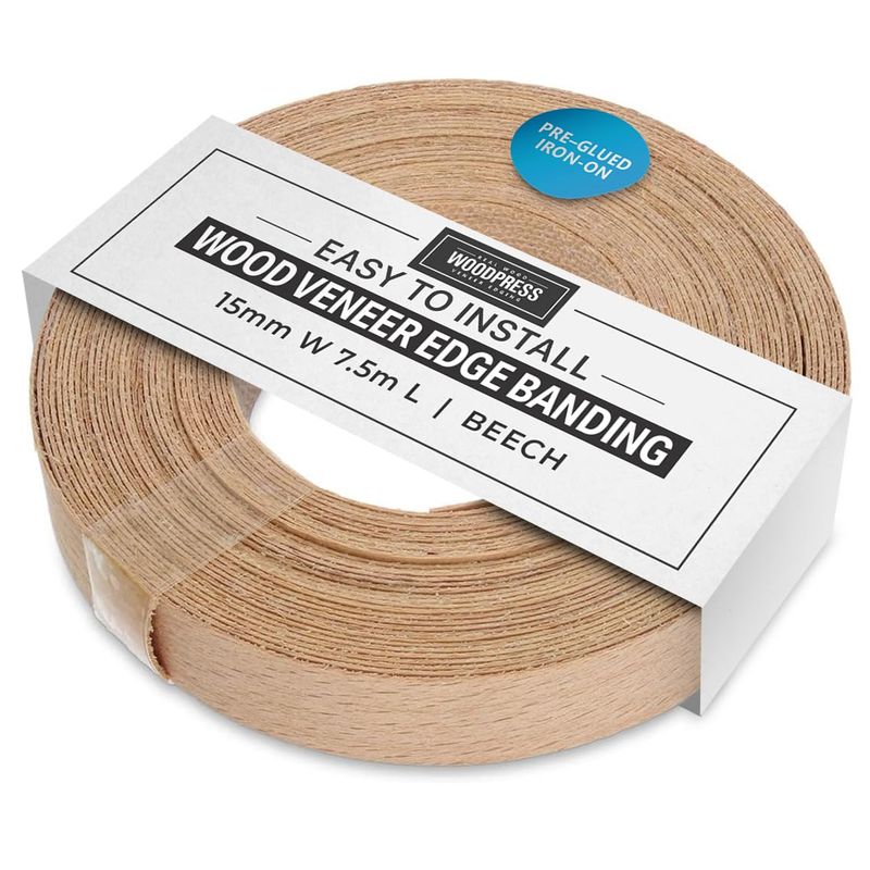 WoodPress 15mm Real Beech Edging Tape - 7.5m Iron On Edging Strip - Pre ...