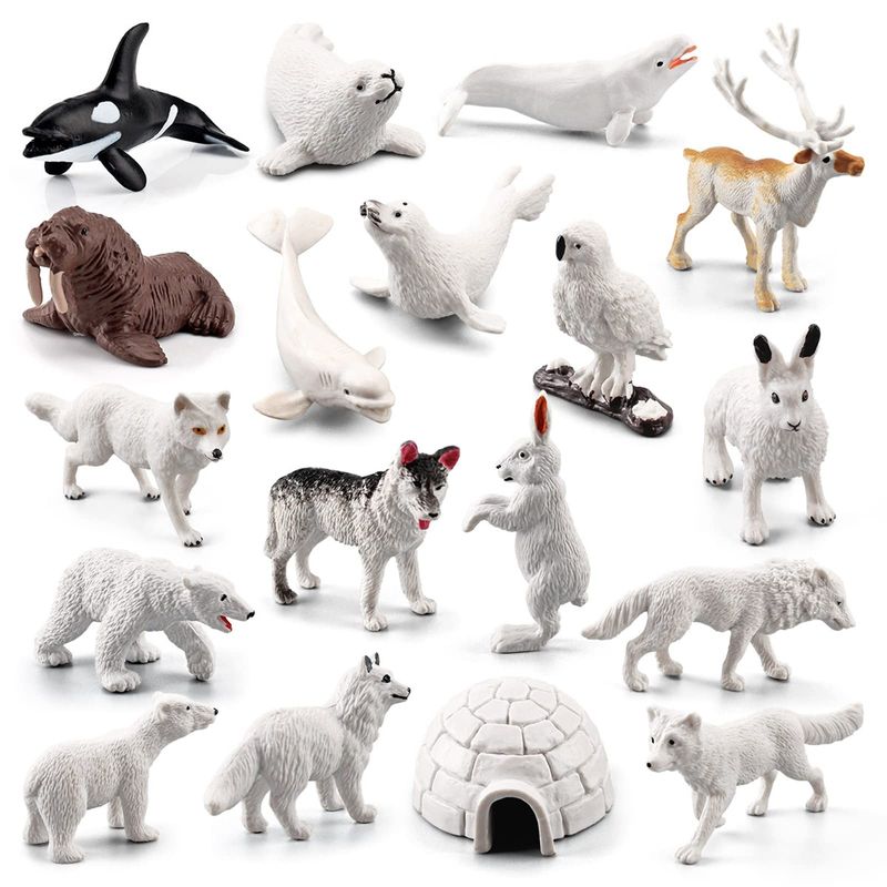 SCAHOW 18 Pieces Arctic Animals Toys, Plastic Polar Animals Habitat ...