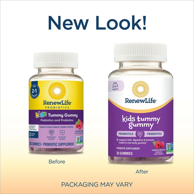 Renew Life Kids Raspberry Prebiotic and Probiotic Gummies, Daily ...