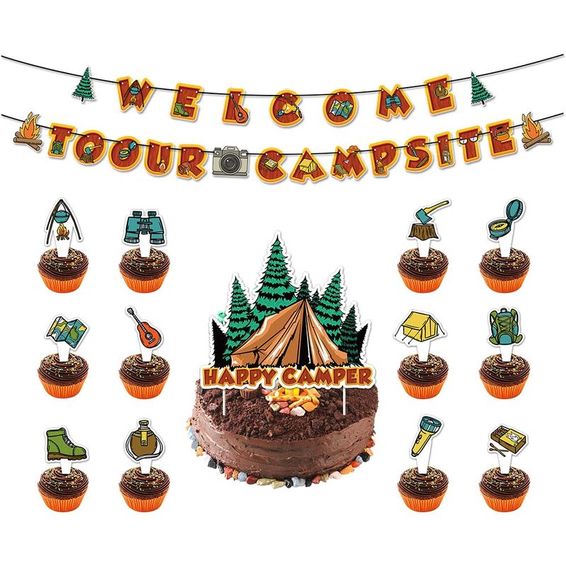 Camping Party Decoration Set Welcome To Our Campsite Banner Bunting ...