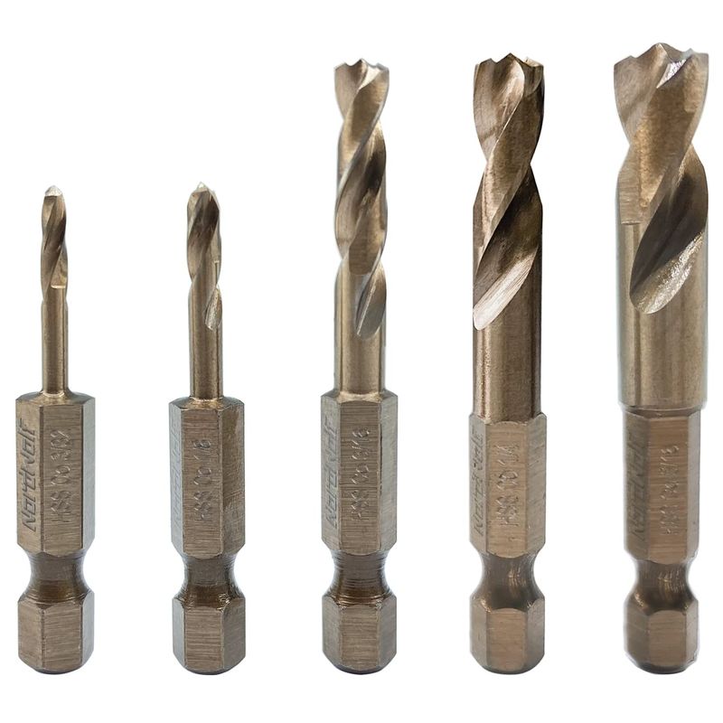 NordWolf 5-Piece M35 Cobalt Stubby Drill Bit Set for Stainless Steel ...