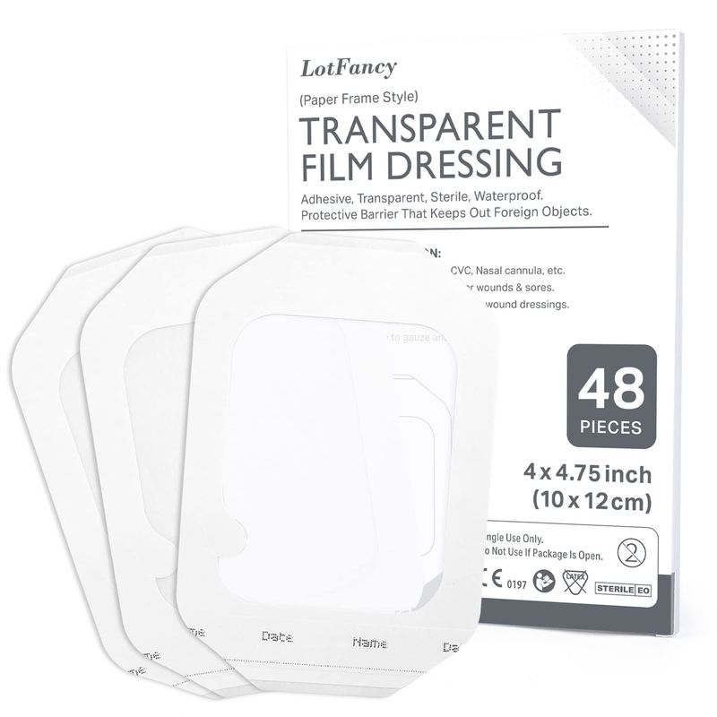 LotFancy Transparent Film Dressing, 4"x4 3/4”, 48PCS, Adhesive Wound ...
