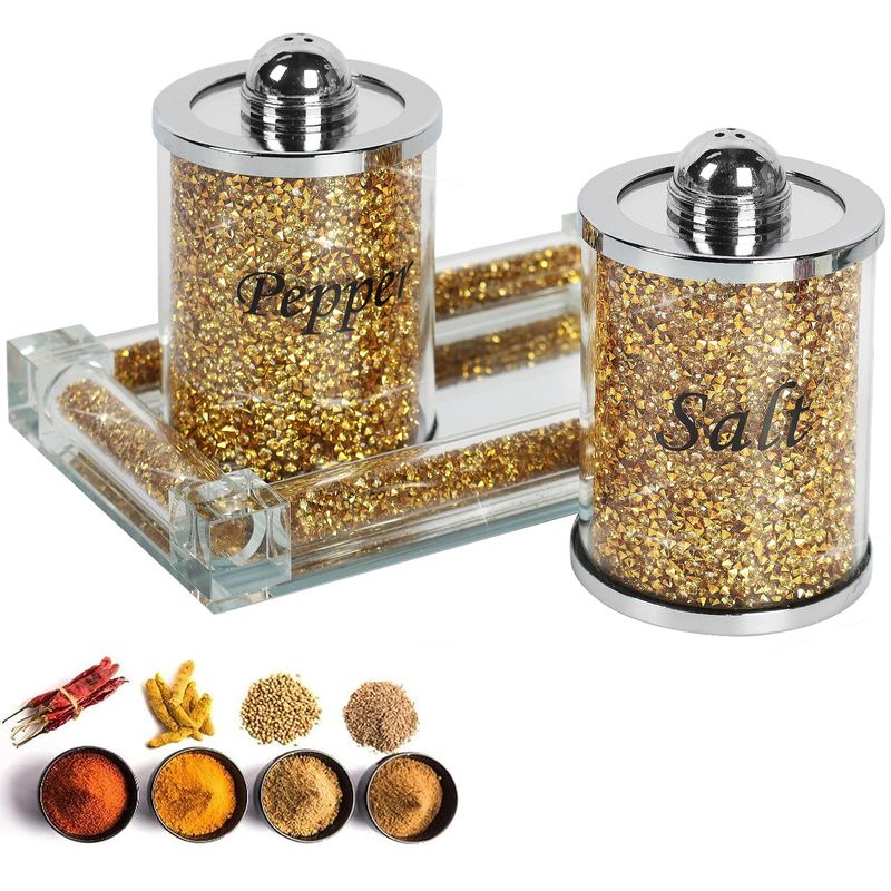 Crystal Salt and Pepper Shakers Set with Tray,Sparkly Crystal Crushed ...