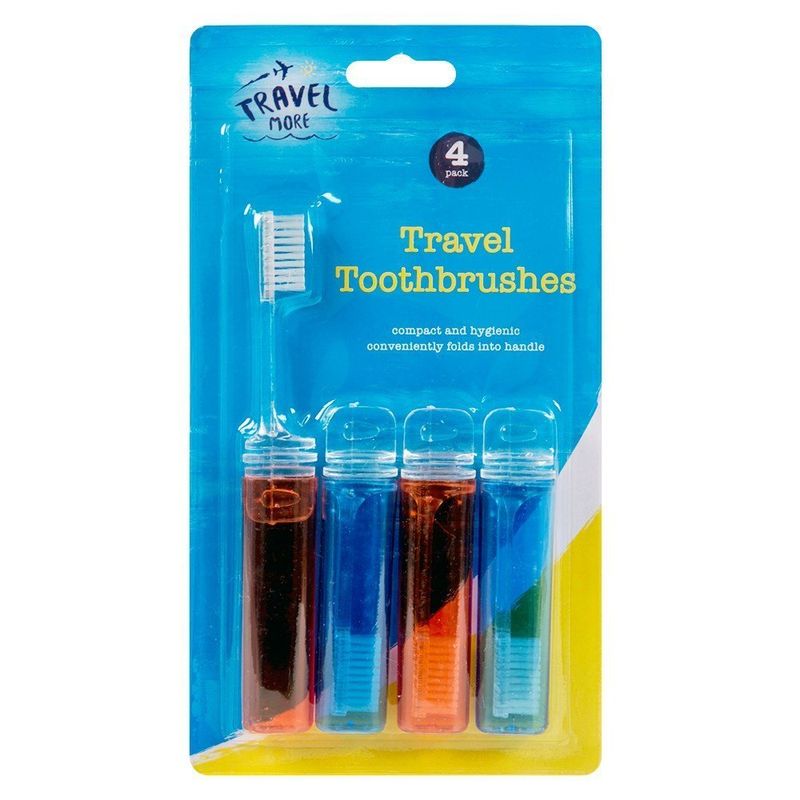 4 Travel Toothbrushes Fold Up Foldable Toothbrush Holiday Red Blue ...