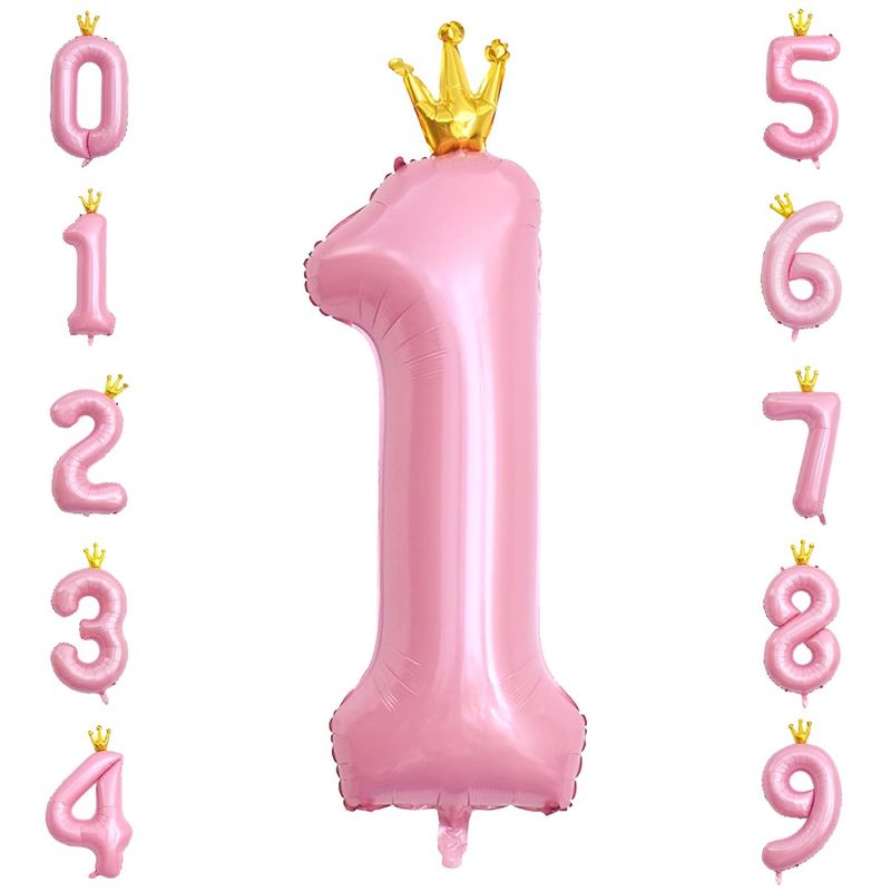 40 Inch Crown Pink Number 1 Balloon, Big Conjoined Baby Pink Foil Mylar ...