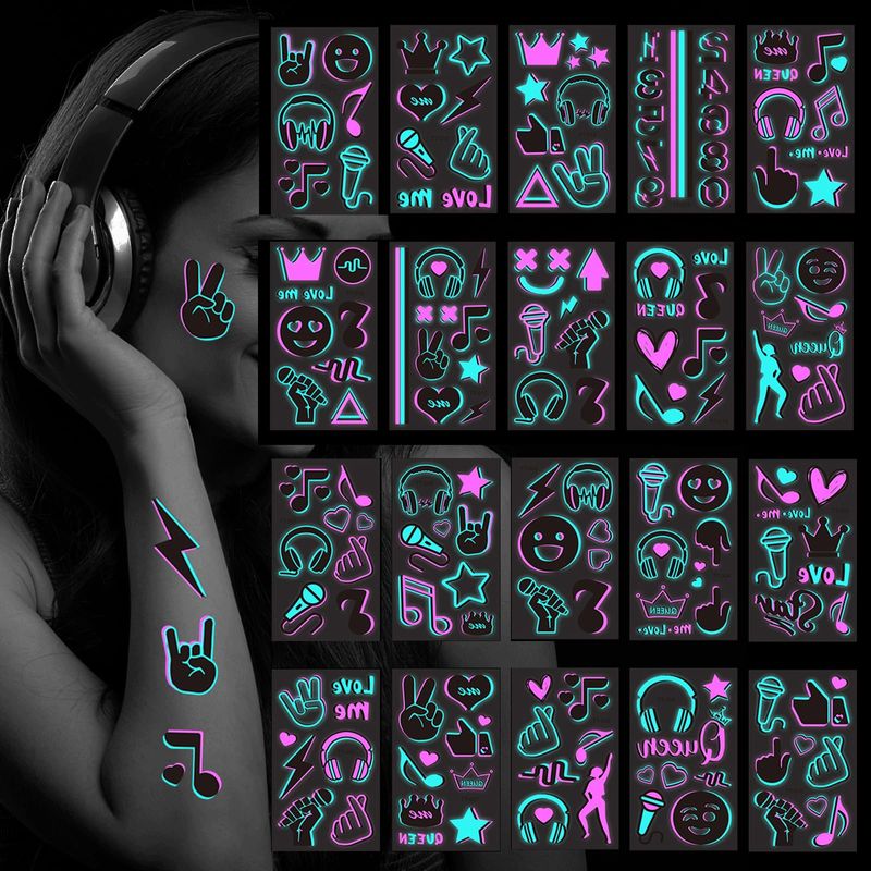 20 Sheets Glow In The Dark Temporary Tattoos Stickers for Adults ...