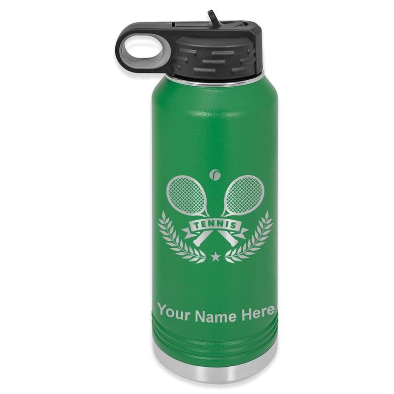 LaserGram Personalized Water Bottle, Tennis Rackets, Stainless Steel ...