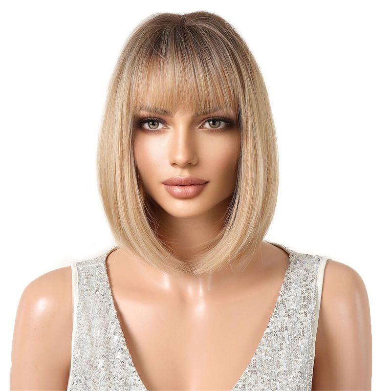 Aimole Short Bob Straight Wig with Cute Flat Bangs Fashion Heat ...