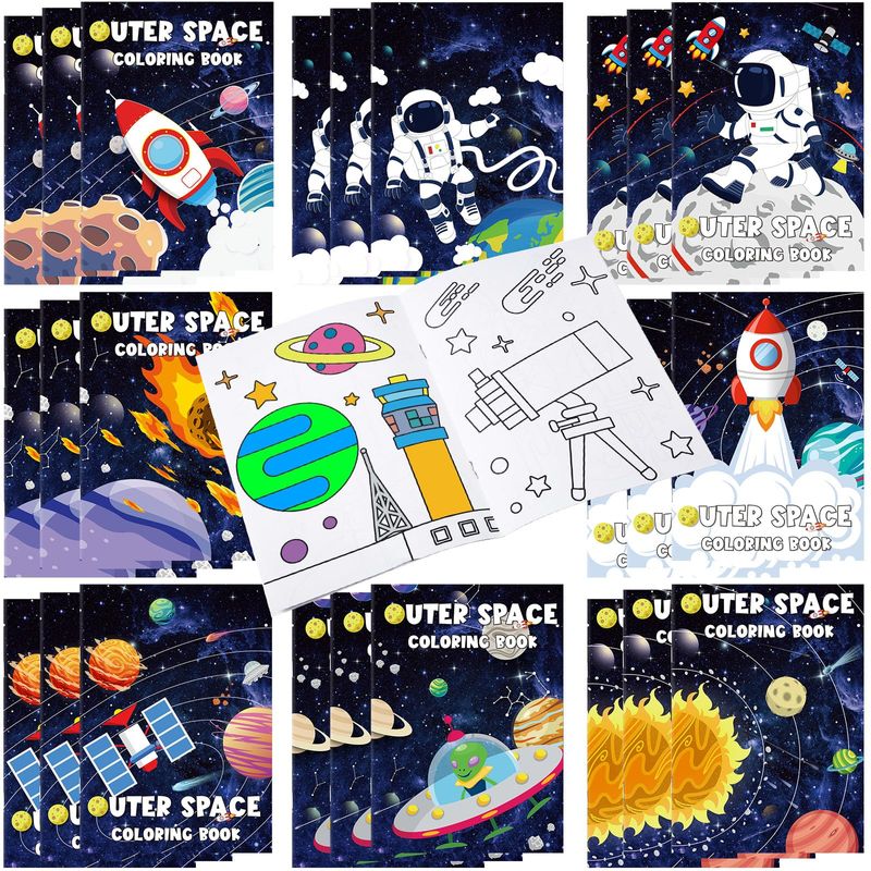 Faccito 24 Pieces Outer Space Coloring Book for Kids Astronaut Rocket ...