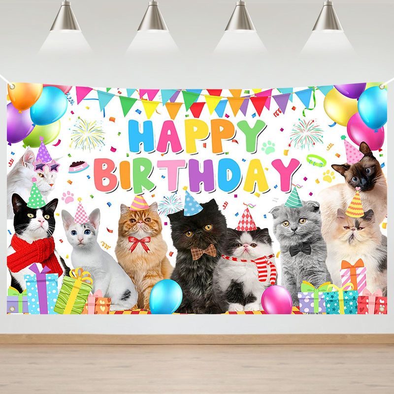 Avezano Cat Happy Birthday Backdrop Cat Birthday Sign Banner Pet Cat ...