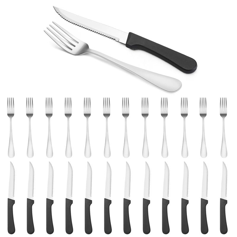 Targzier 24-Piece Steak Knife and Dinner Forks Set, Stainless Steel ...