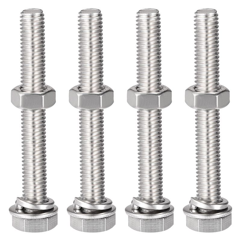 sourcing map M8 x 60mm Hex Head Screws Bolts, Nuts, Flat & Lock Washers ...