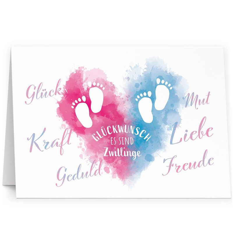 XXL Congratulations Card for Twins Boys Girls Pink Blue (A4) for Birth ...