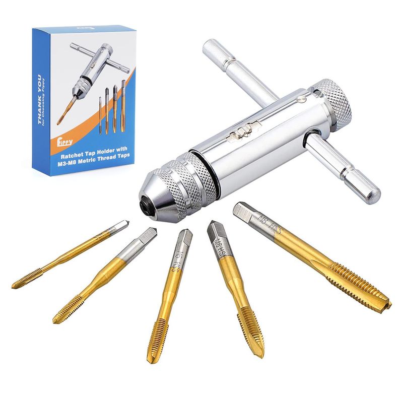 Fippy Gewindebohrer Set, 5 Stück M3 M4 M5 M6 M8 HSS Titan-beschichtet ... Fippy Gewindebohrer Set, 5 Stück M3 M4 M5 M6 M8 HSS Titan-beschichtet ...