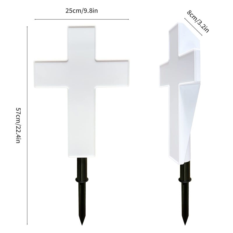 Solar Lighted Cross Grave LED White Garden Cross Marker Heartfelt ...