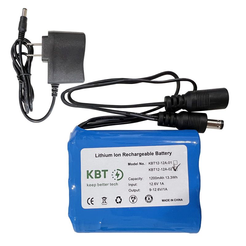 KBT 12V 1200mAh Rechargeable Li-ion Battery, 12V DC5521 Male Connector ...