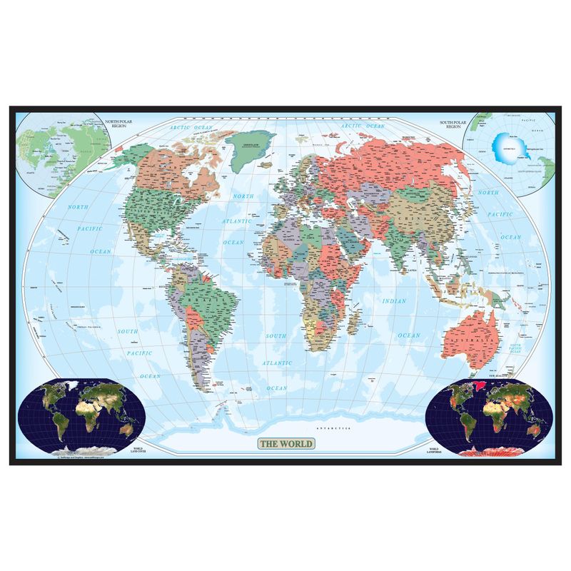 Swiftmaps 24" x 36" World Decorator Laminated Wall Map Poster Mural ...