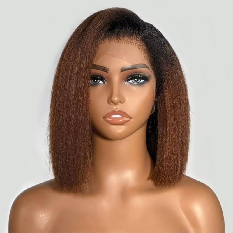 YILINHEXUAN Ombre Brown Short Kinky Straight Human Hair Wig 4C Kinky ...