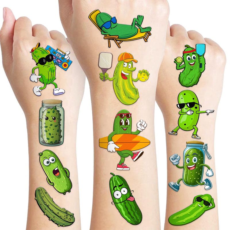 120 PCS Funny Pickle Temporary Tattoos Sticker Fruit Vegetable Cool Green Pickles Cucumber ...