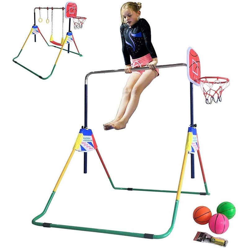 Kids Jungle Gym Gymnastic Bar 4 in 1 Kip Bar Playground Expandable ...