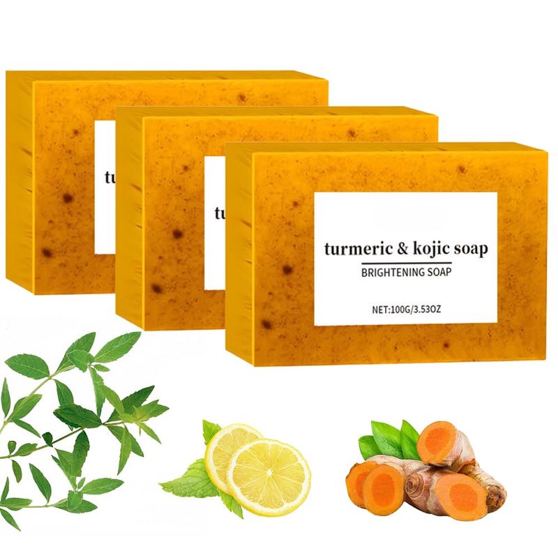 3Pcs Kojic Acid & Turmeric Soap, Kojic Acid Soap, Natural Lemon Soap ...