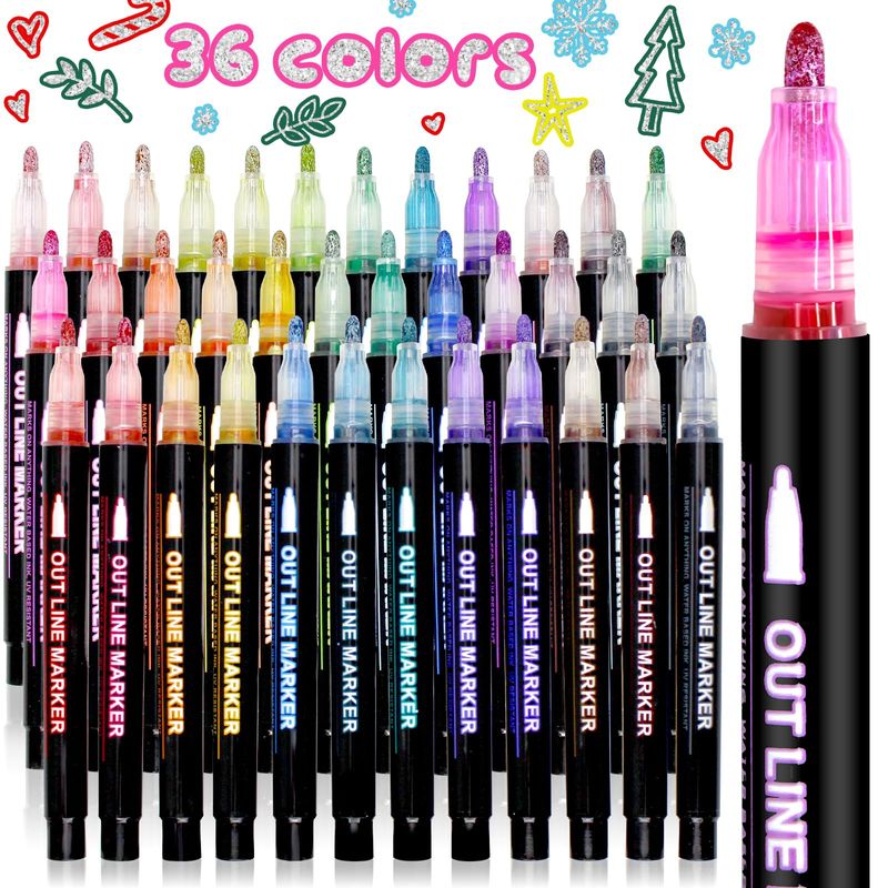 36 Colors Shimmer Markers Super Squiggles Outline Markers Set Double ...