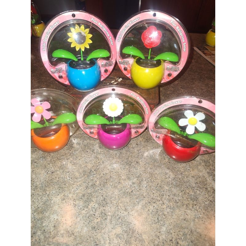 Solar Powered Dancing Pot Bobble Sun Toy set of 5 different flowers and ...