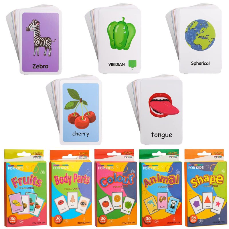 180 Pieces Educational Flash Cards, 5 Pack Preschool Learning Flash ...