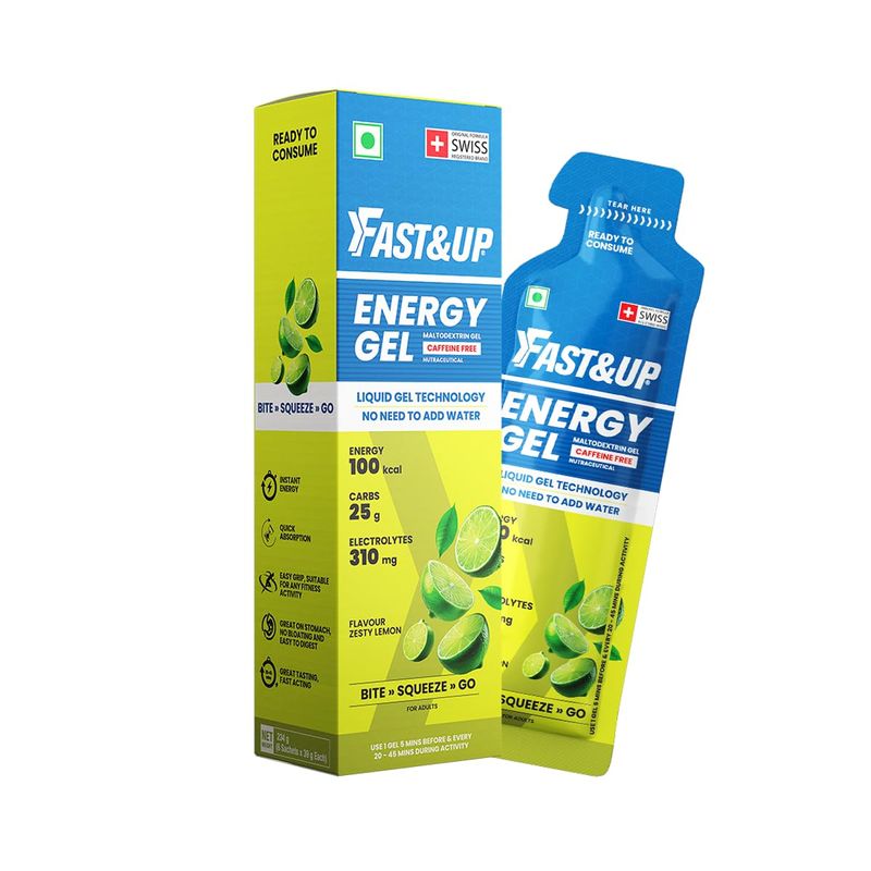Fast&Up Energy Gel- Zesty Lemon flavour (Caffeine free) - Pack of 6 Gel ...