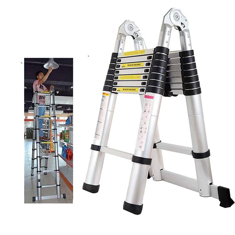 5M Loft Ladder A Frame 16 Tread Step Ladder Telescopic Aluminium Multi ...