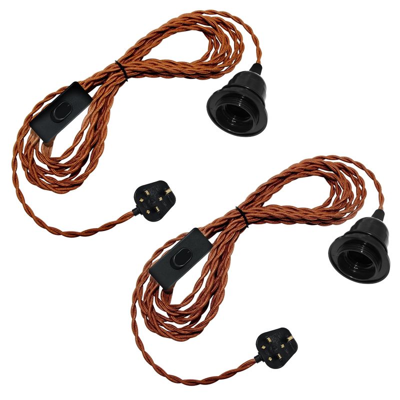 2 Pack Industrial Pendant Light Fitting Kit With 5.1M Cable - Vintage ...