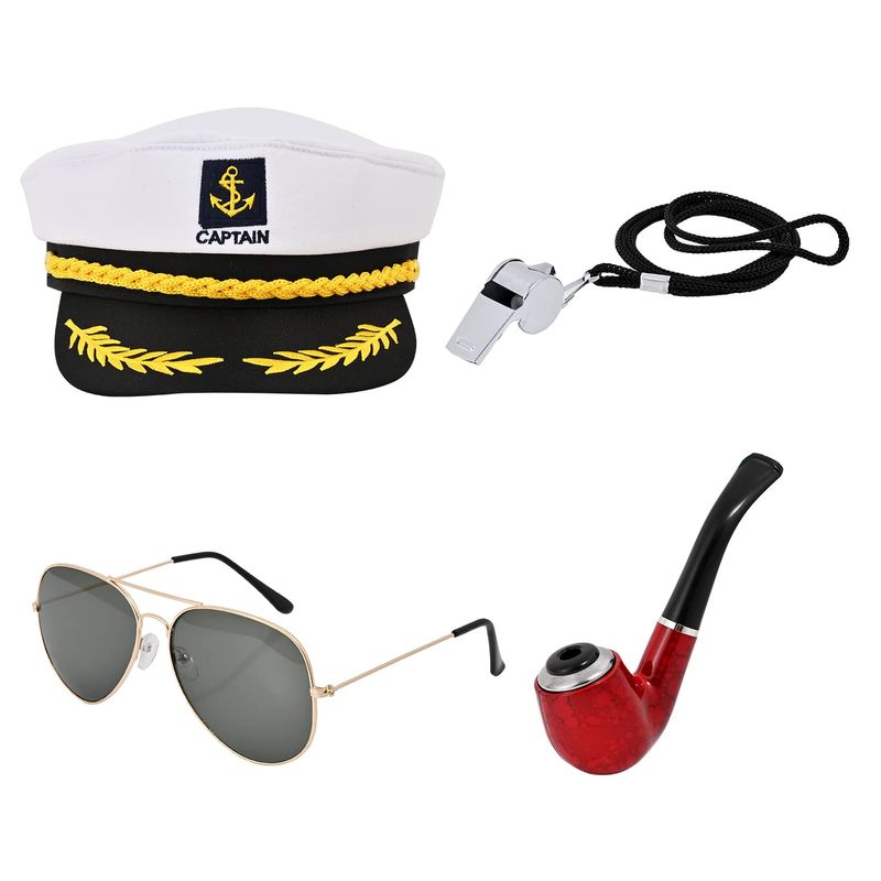 Jomnvo 4 Pieces Yacht Captain Hat Costume Accessories Set Adjustable ...