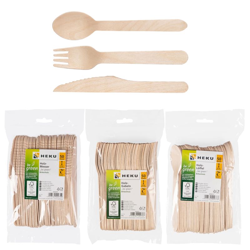HEKU be green Disposable Cutlery Set, 150 Pieces, Made of Birch Wood ...