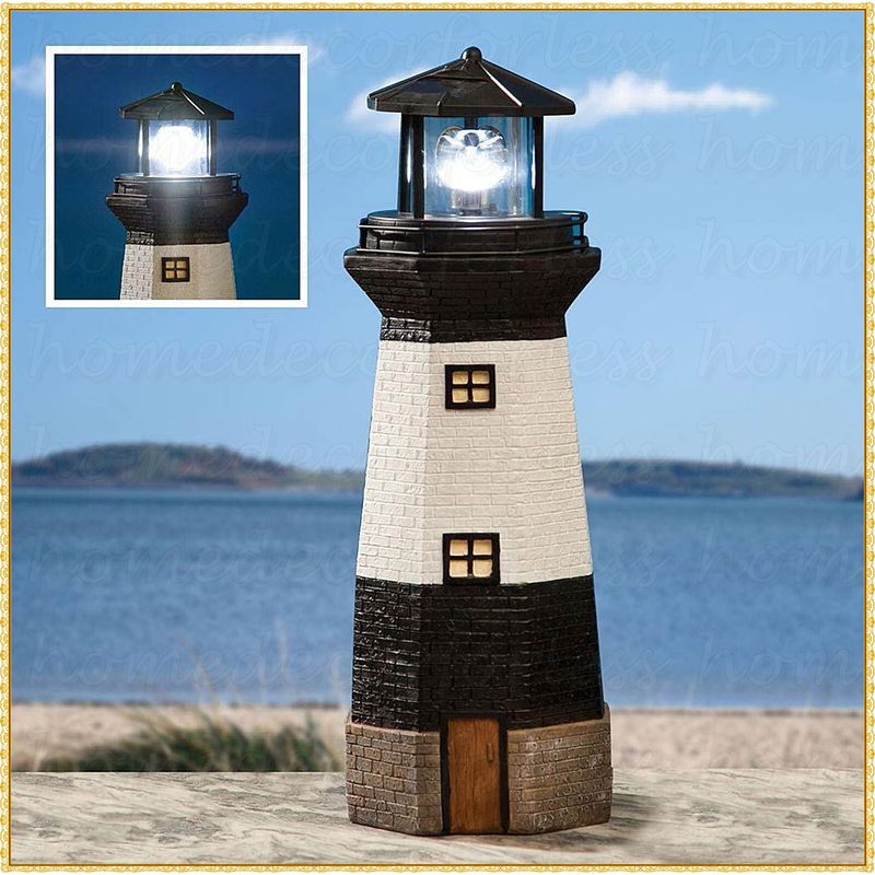 Solar Lighthouse Statue Outdoor Spinning Guiding Light Lawn Patio ...